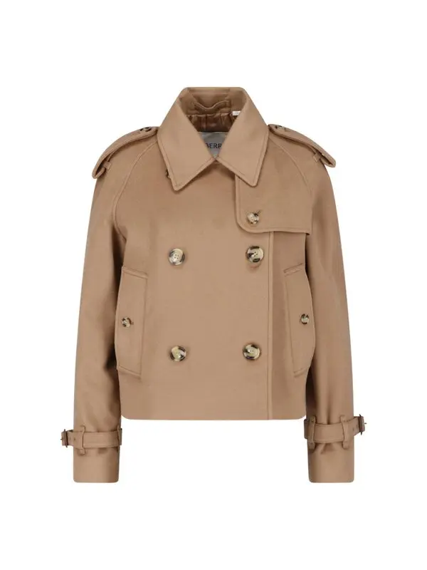 Burberry Cropped Double-breasted Cashmere Trench Jacket - Brown