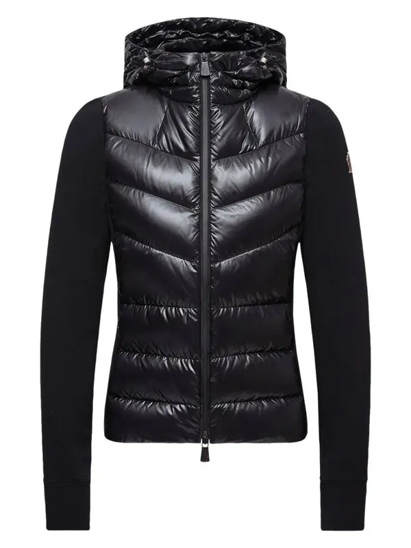 Moncler Stretch Polar Fleece Down-filled Hooded Jacket With Water-repellent Zip - Nero