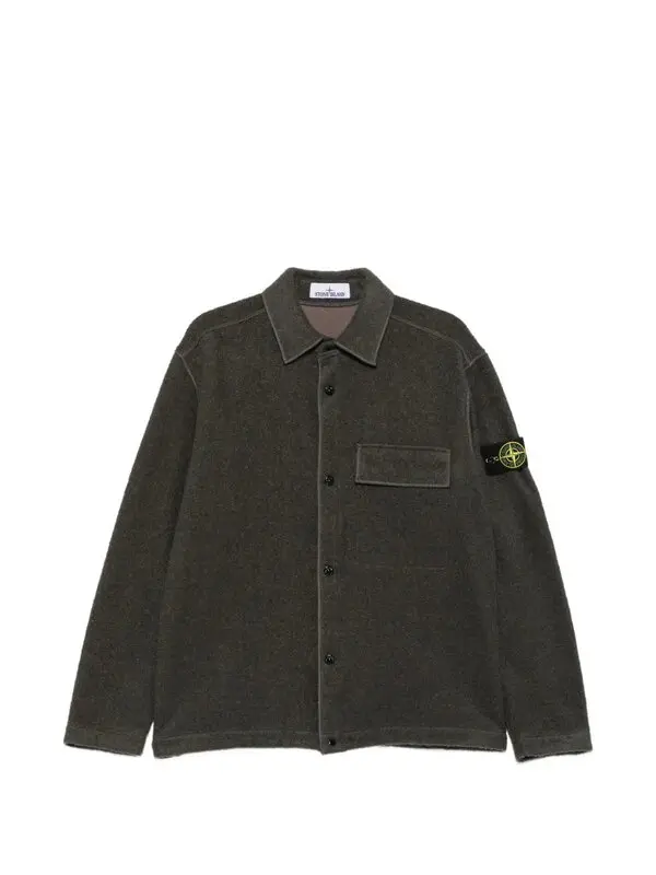 Stone Island Inspired Snap-front Jacket With Snap Collar, Bellows Chest Pocket & Sleeve Badge