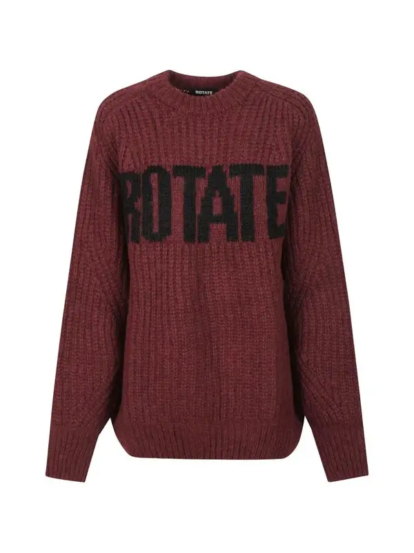 ROTATE BY BIRGER CHRISTENSEN Front Logo Crewneck Sweater In Cotton, Alpaca & Wool