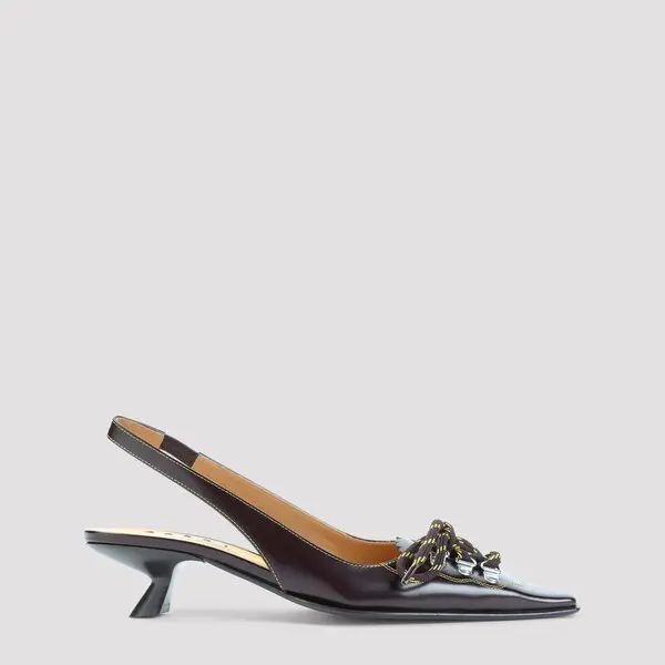 Marni Leather Slingback Kitten Heel Pumps - Brown