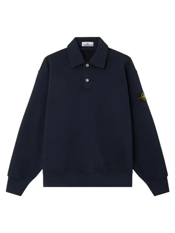 Stone Island Brushed Fleece Polo Shirt With Classic Collar & Button Placket