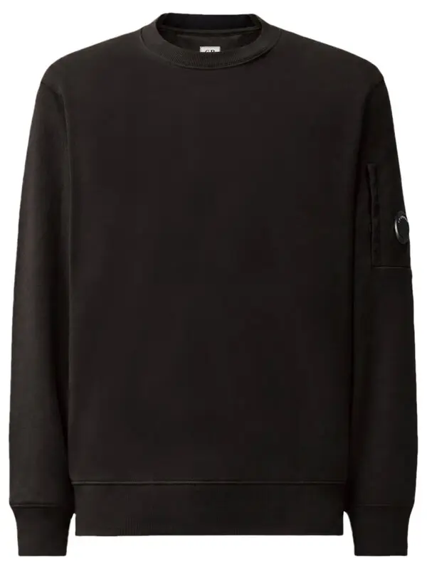 C.P. COMPANY Ribbed Crewneck Sweatshirt With Back Embroidered Logo And Lens Detail - Nero