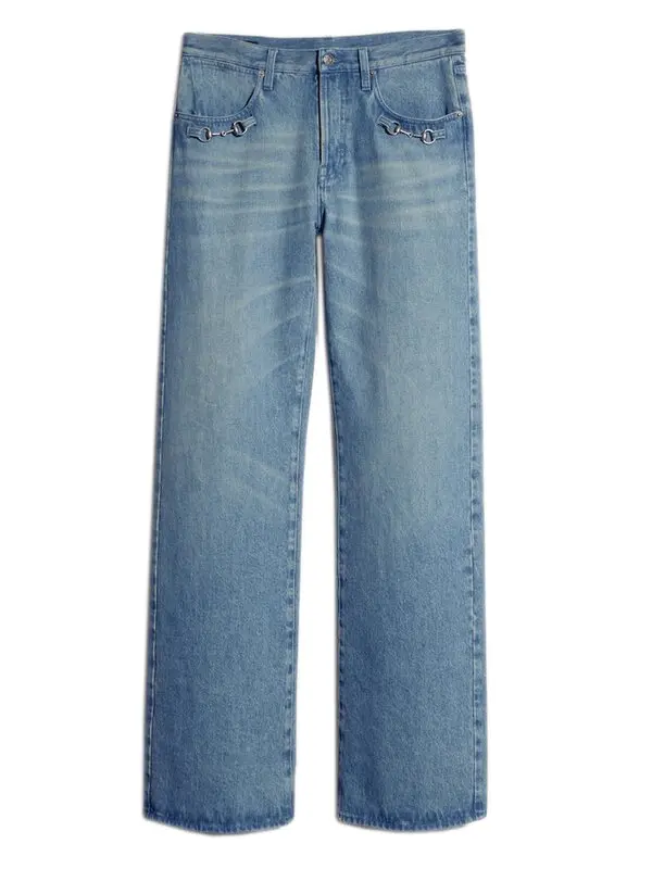 Gucci Horsebit Detail Embossed Leather-label Low-waist Flared Jeans