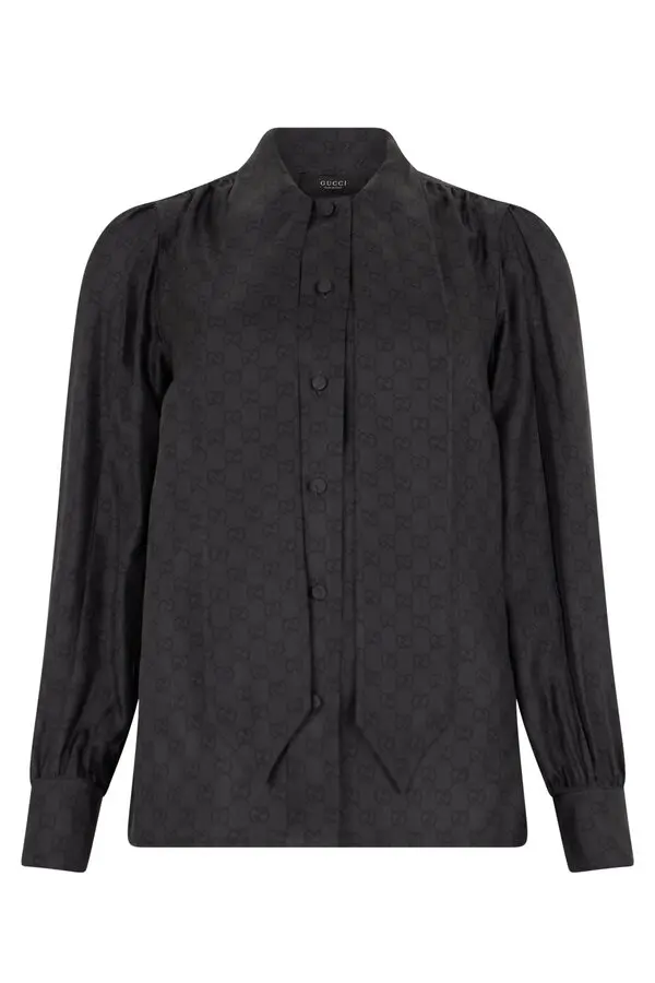 Gucci Monogram Silk Shirt With Front Closure And Collar