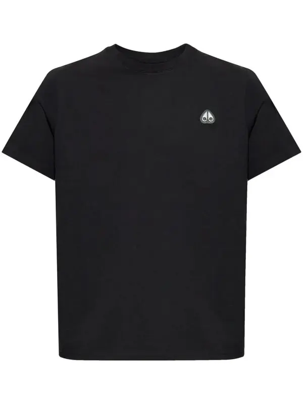 Moose Knuckles Rib Knit Collar Logo Patch T-shirt With Sleeve Logo Print & Side Logo Label