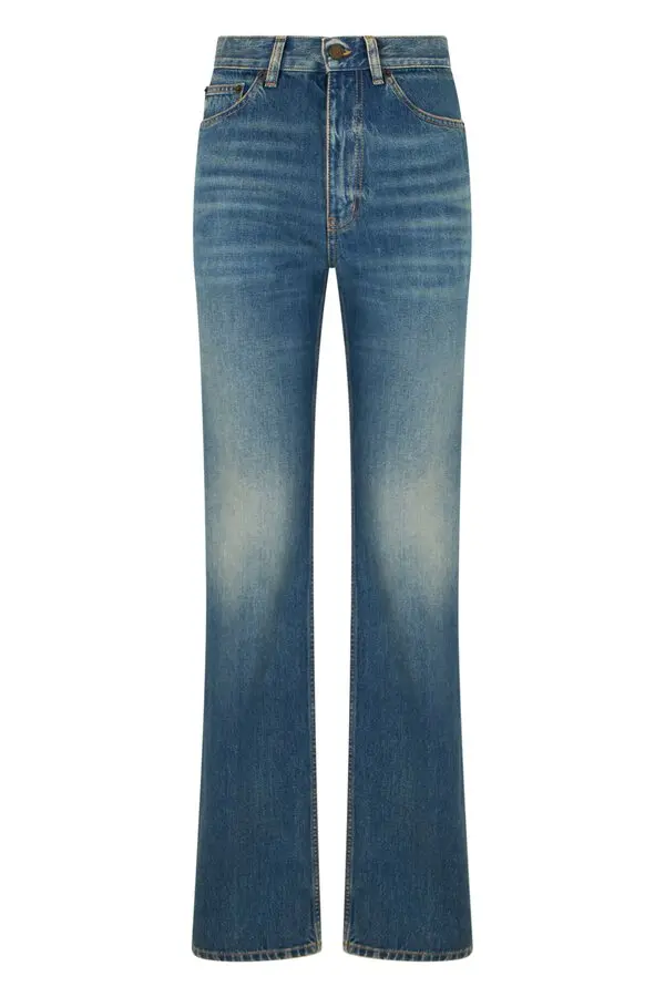 Saint Laurent Straight Leg Cotton Denim Jeans - Blue