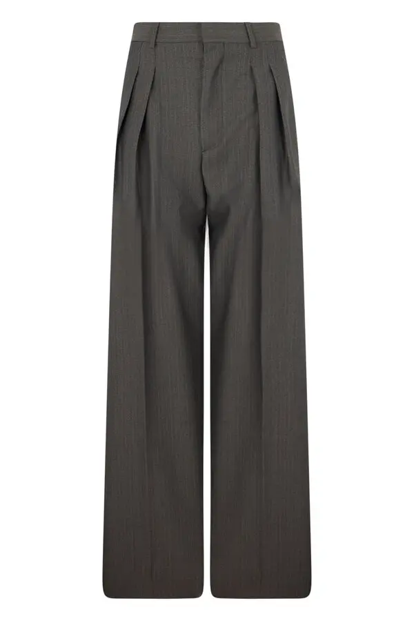 Bottega Veneta Loose Checkered High-waist Pleated Wool-modal Trousers