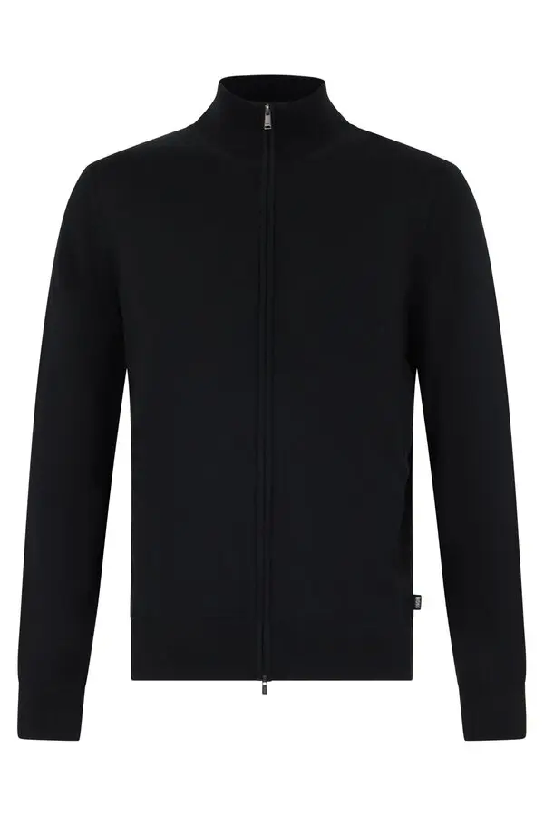 BOSS Wool Cardigan With Zipper, High Collar