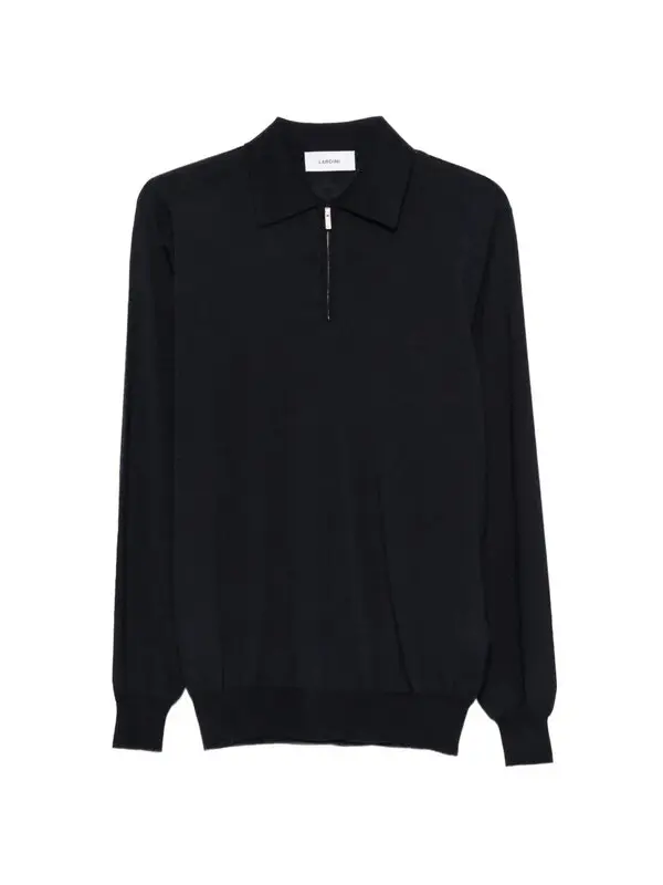 LARDINI Half-zip Polo Sweater In Wool-silk-cashmere Blend - Blu