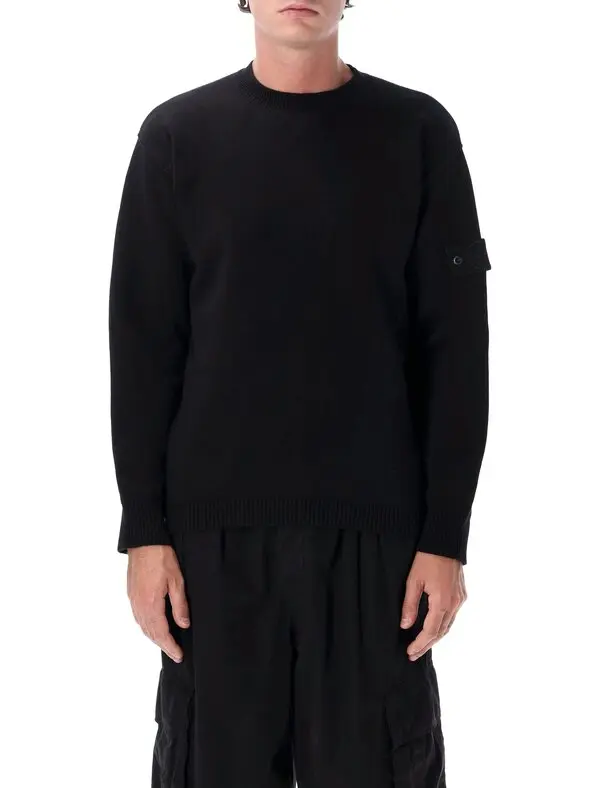 Stone Island Crewneck Sweater With Sleeve Patch - Nero