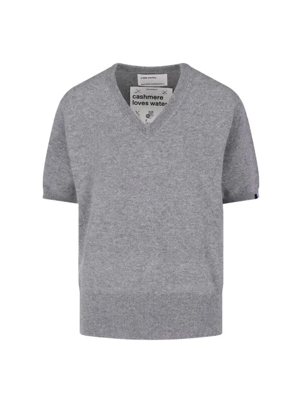 Extreme Cashmere Short-sleeve V-neck Cashmere Sweater - Grey