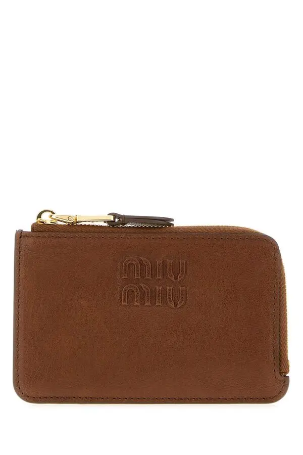 Miu Miu Leather Card Holder Mini 13 Cm X 7 Cm - Brown