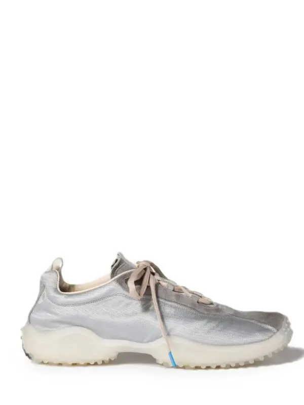 Miu Miu Miu Mini Bubble Sneaker In Technical Fabric And Suede - Metallic Silver