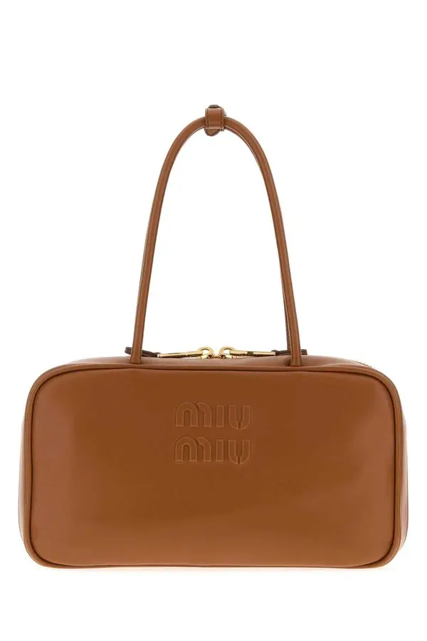 Miu Miu Mini Leather Shoulder Handbag - Camel