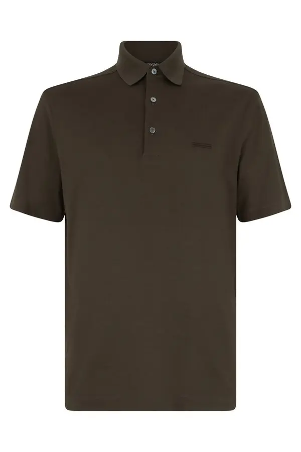 Zegna Style Short-sleeve Cotton Polo Shirt With Button Placket