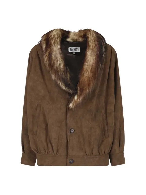 MAISON MARGIELA Faux Fur Collar Suede Jacket - Brown