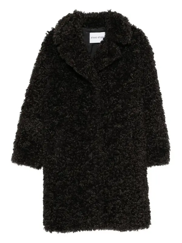 STAND STUDIO Notched-collar Coat With Patch Pockets And Concealed Snap Front - Marrone