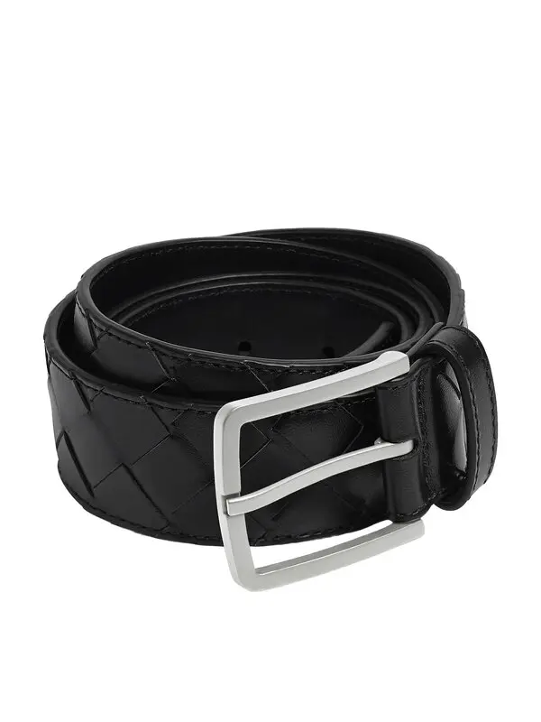 Bottega Veneta Blown-up Intreccio Leather Belt With Metal Pin Buckle - Nero