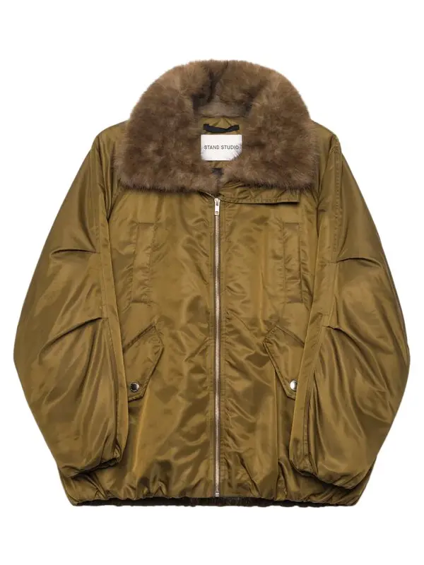STAND STUDIO Standout Oversized Puffer Jacket With Detachable Faux Fur Collar, High Neck & Front Zip