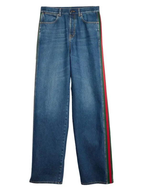 Gucci Leather Label Web-stripe Five-pocket Relaxed Fit Jeans