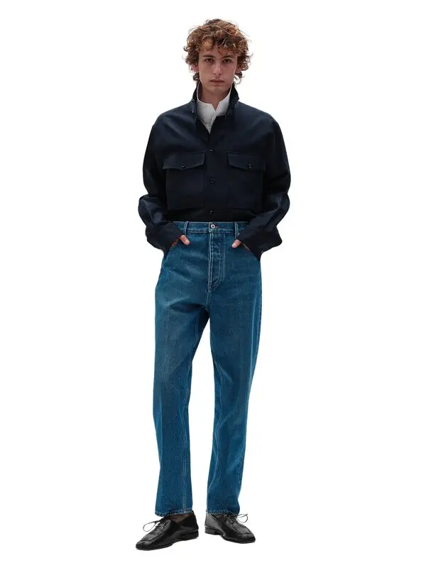 Bottega Veneta Medium Wash Wide-leg Jeans With Embossed Leather Intrecciato Back Patch