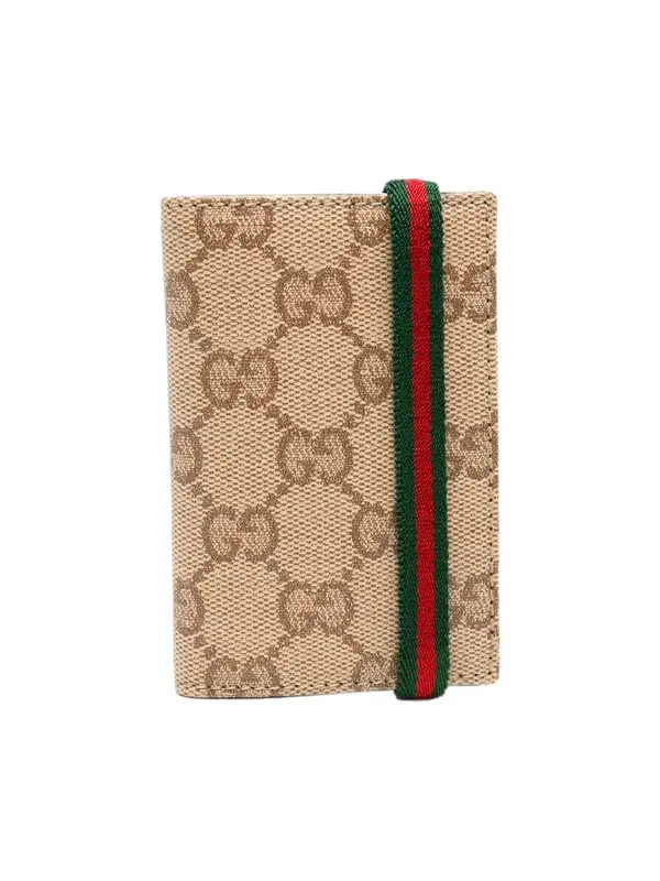Gucci Height 12 Cm; Width 7.5 Cm Mini Wallet With Green And Red Web Detail And 4 Compartments - Beige