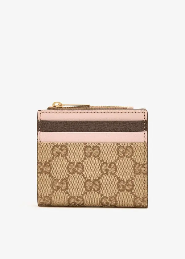 Gucci Mini Wallet With Gold-toned Hardware, Zip Closure & Card Slots - Beige