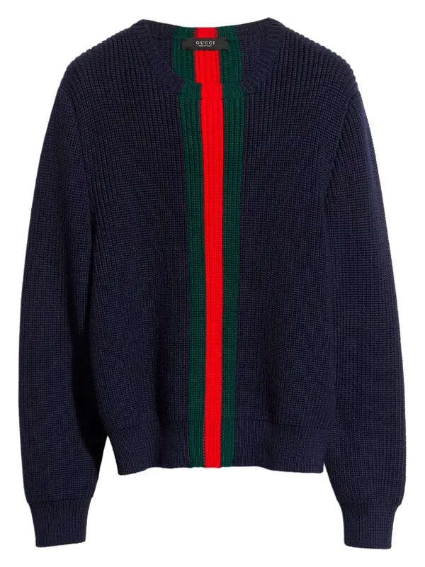 Gucci Web Detail Crewneck Sweater With Long Sleeves And Rib Trim