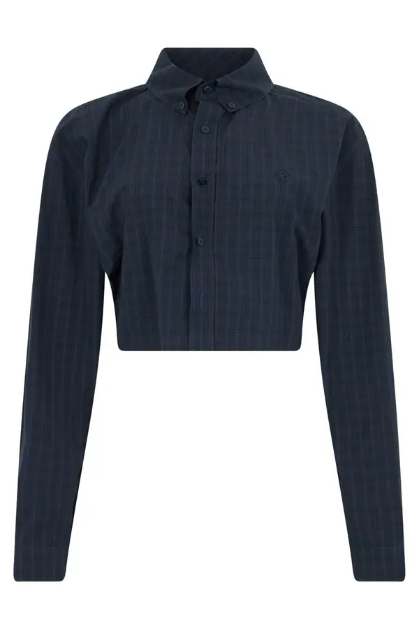 Gucci Checkered Design Cropped Shirt For - Blue