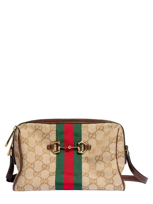 Gucci Mini Web & Horsebit Double Zip Bag - Beige