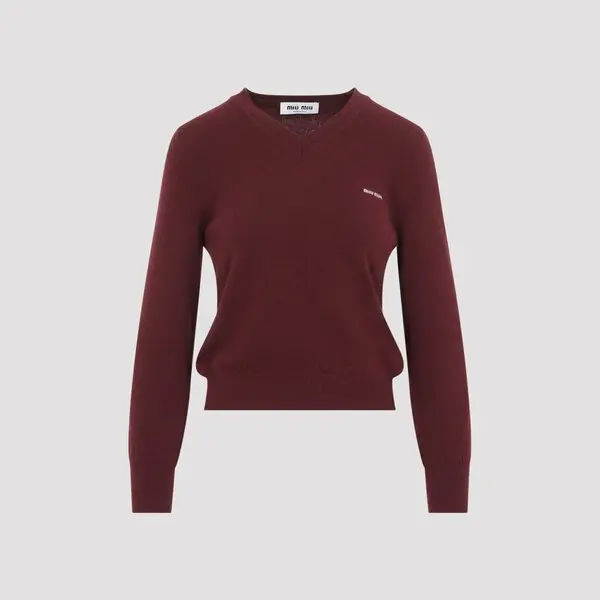 Miu Miu V-neck Virgin Wool Sweater - Red