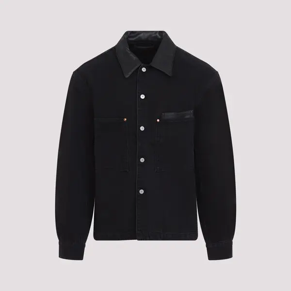 LEMAIRE Workwear Overshirt In Cotton With Leather Detailing
