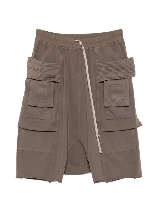 Rick Owens Drop Crotch Cargo Bermuda Shorts With Zip Closure And Drawstring Waist - Grigio
