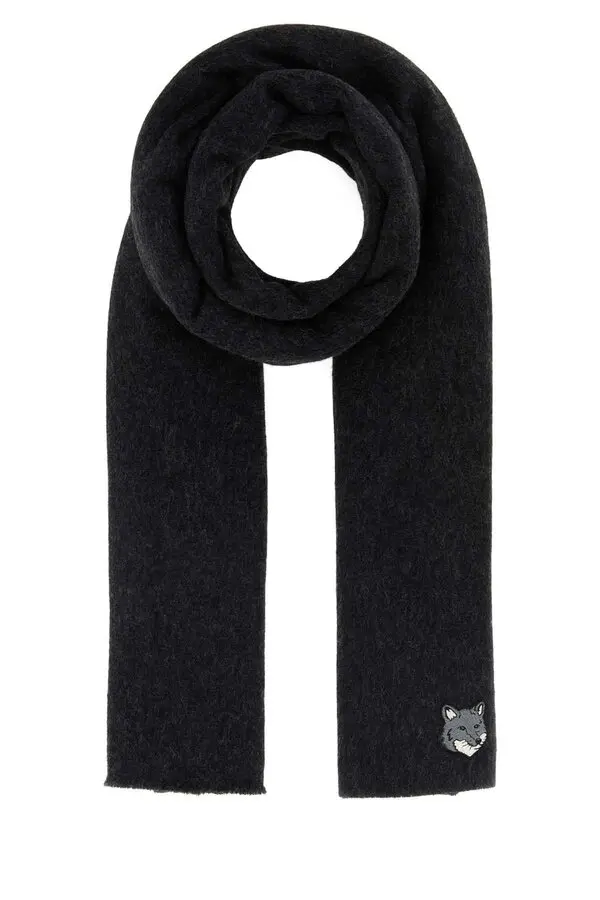 Maison Kitsuné Charcoal Wool Scarf For