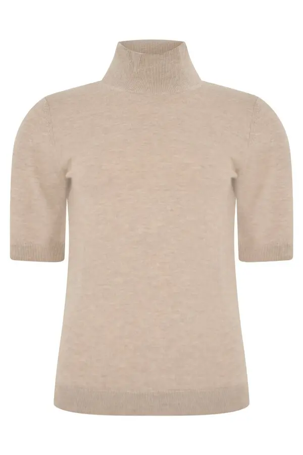 Max Mara Wool Sweater With High Collar And Short Sleeves - Beige