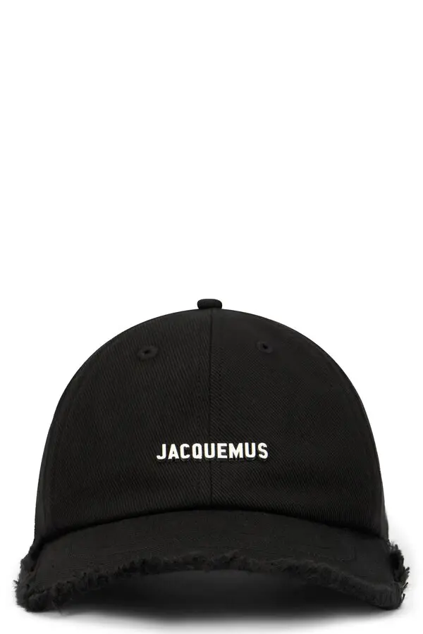 Jacquemus Cotton Logo Cap With White Front Inscription - Black
