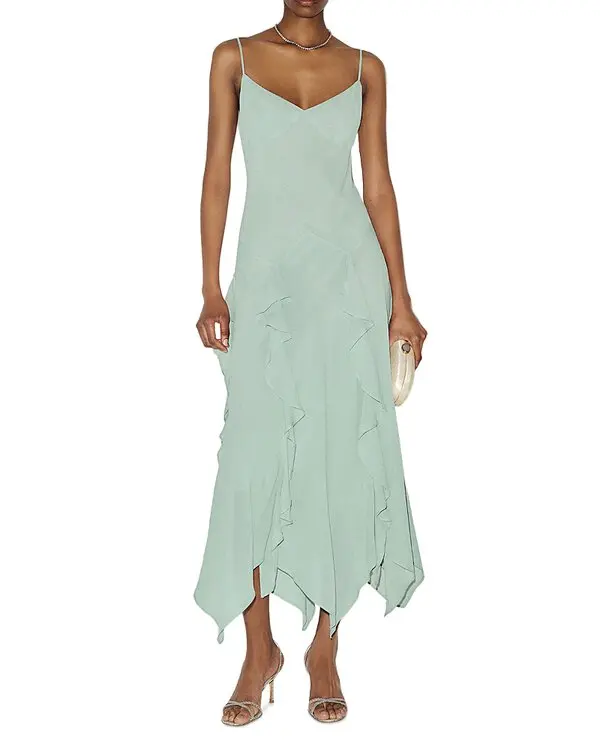 REFORMATION Allissa V Neck Ruffle Trim Dress - Celadon