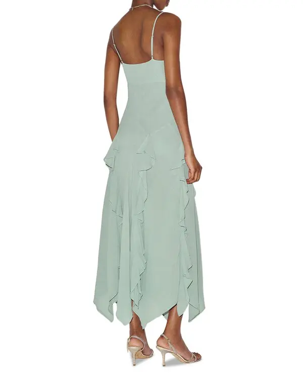 REFORMATION Allissa V Neck Ruffle Trim Dress - Celadon