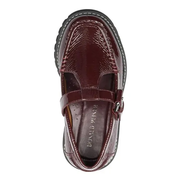 DONALD PLINER T Strap Leather Suede Loafer Flats - Bordeaux