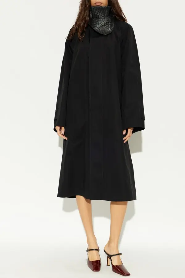 Bottega Veneta Long Coat With Braided Leather Stand Collar