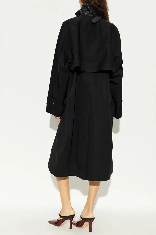 Bottega Veneta Long Coat With Braided Leather Stand Collar
