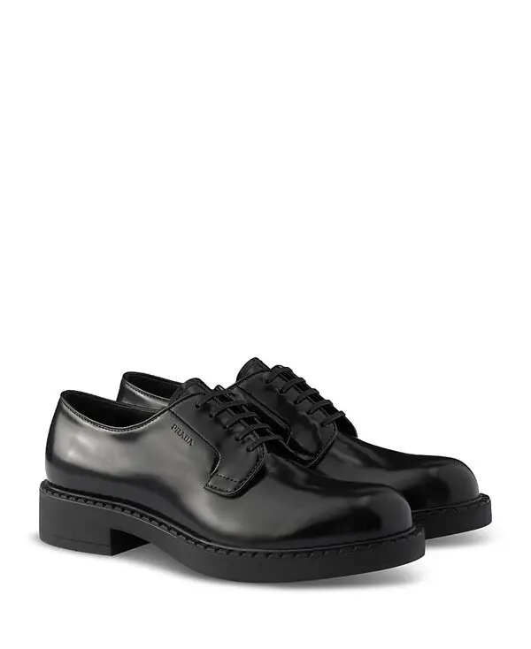 Prada Chocolate Brushed Leather Derby Shoes