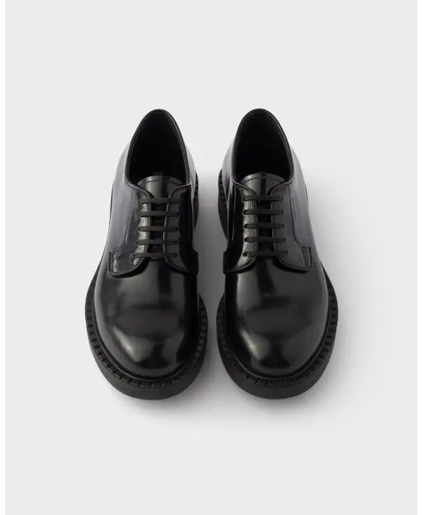 Prada Chocolate Brushed Leather Derby Shoes