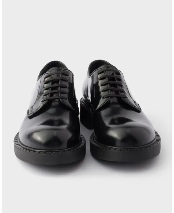 Prada Chocolate Brushed Leather Derby Shoes