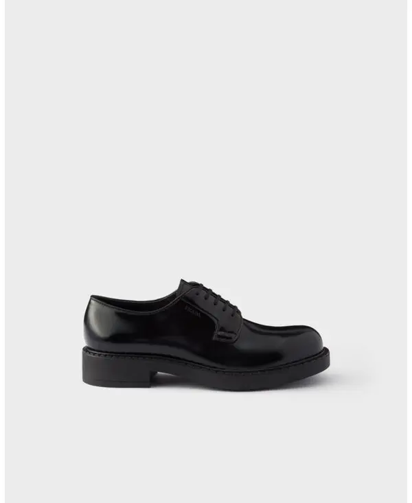 Prada Chocolate Brushed Leather Derby Shoes