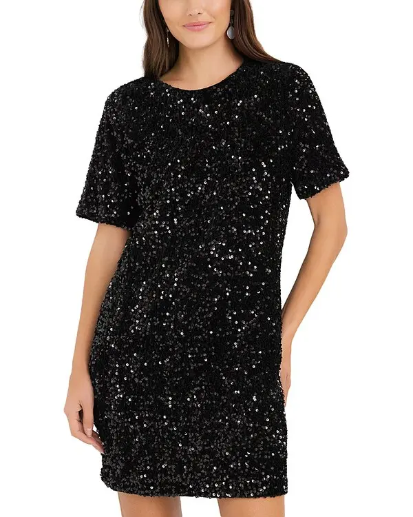 Karen Kane Velvet Sequin Short Sleeve Dress
