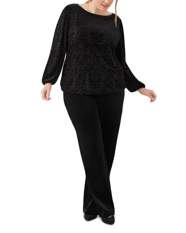 Karen Kane Velvet Burnout Boat Neck Blouson Sleeve Top