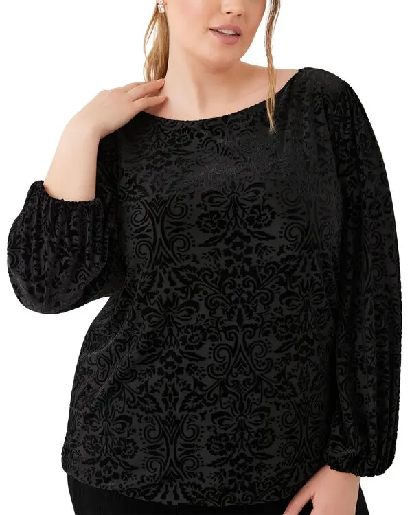 Karen Kane Velvet Burnout Boat Neck Blouson Sleeve Top