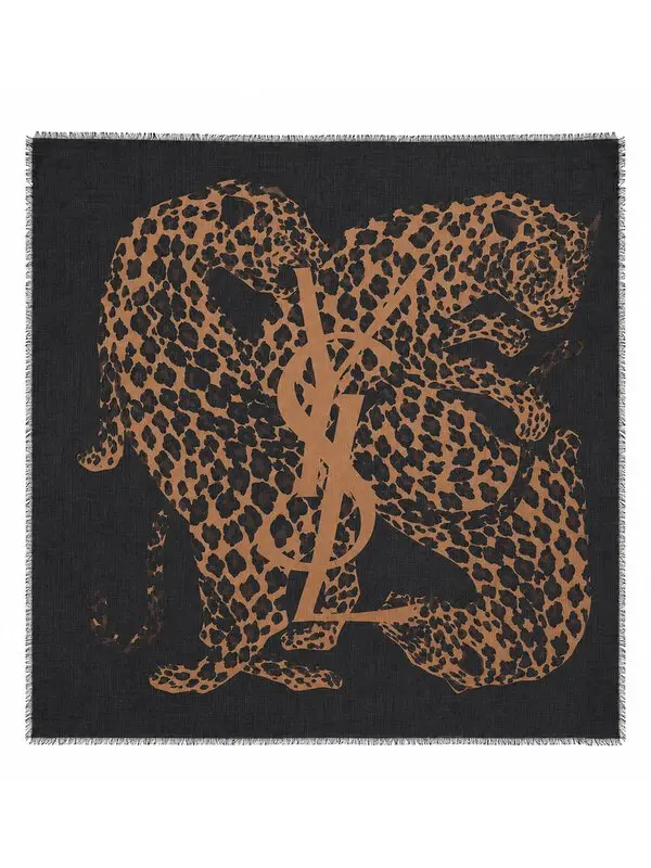 Saint Laurent Sciarpa Cassandre In Twill Di Lana Con Stampa